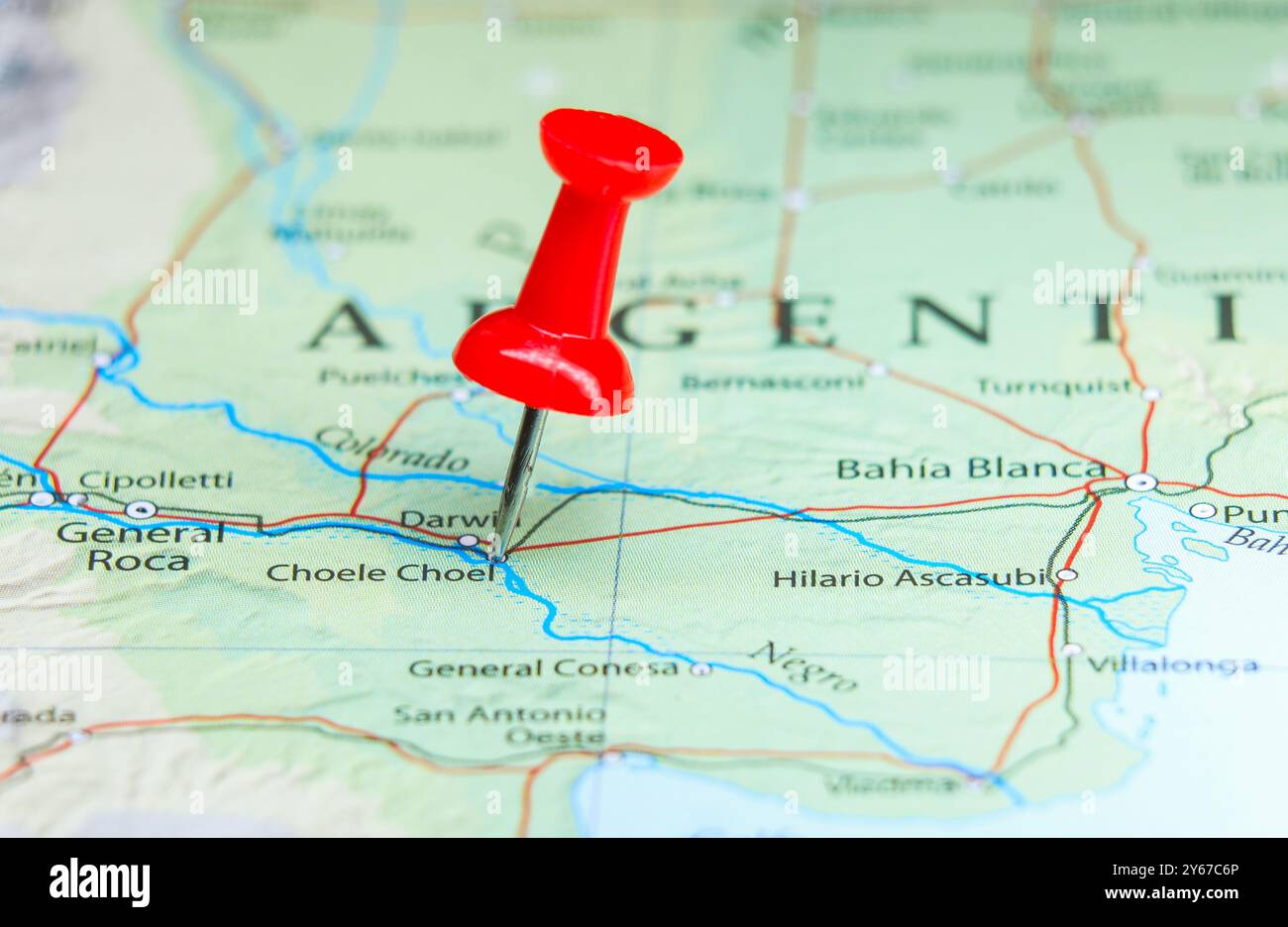 Choler Choel, Argentina pin on map Stock Photo - Alamy