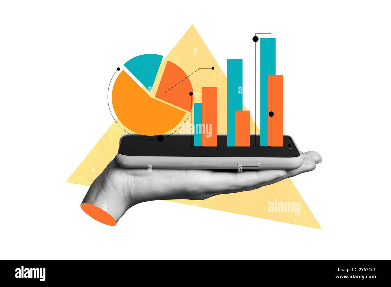 Creative collage picture 3d hand palm hold smartphone digital device ...