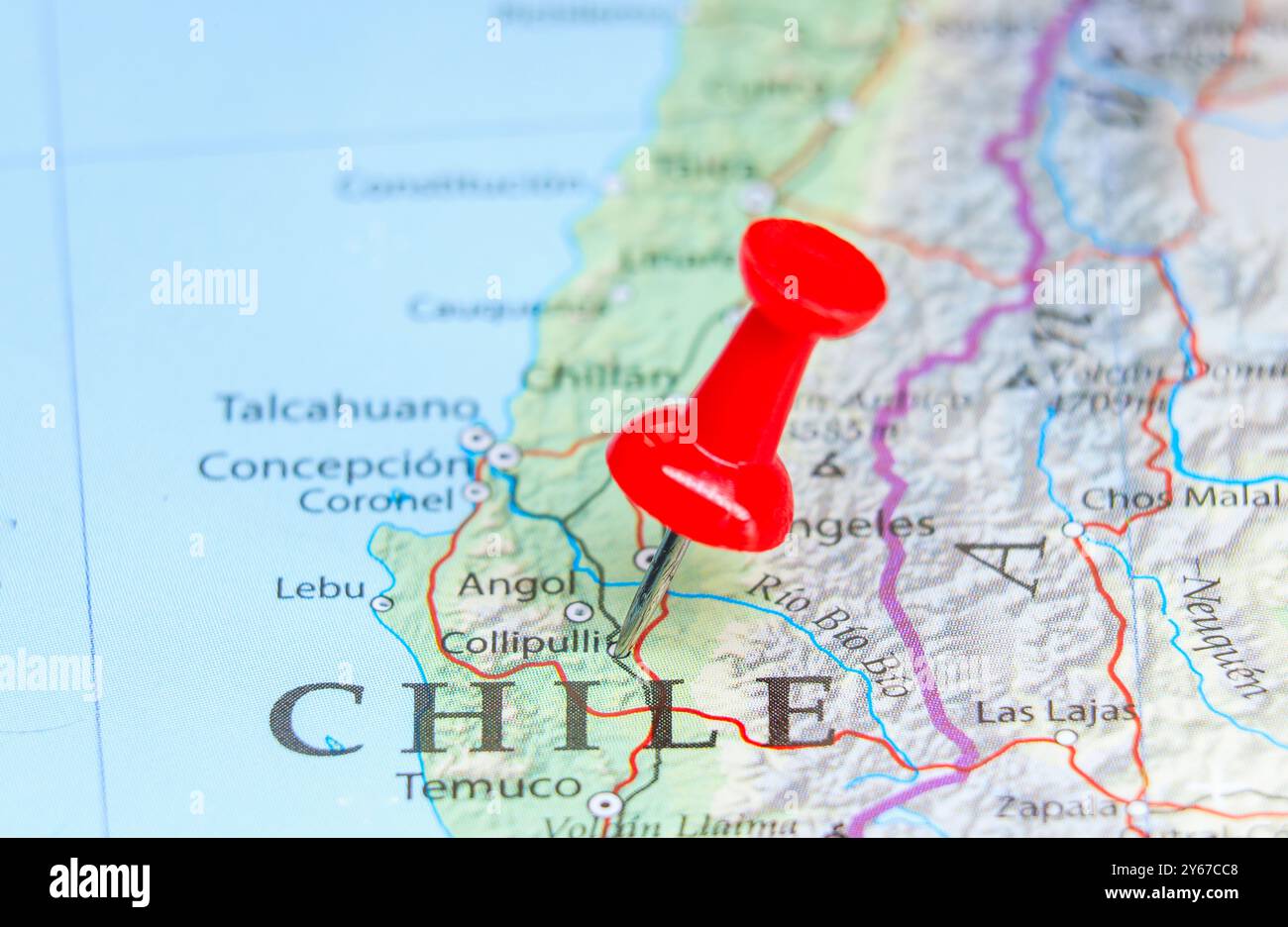 Collipulli, Chile pin on map Stock Photo - Alamy