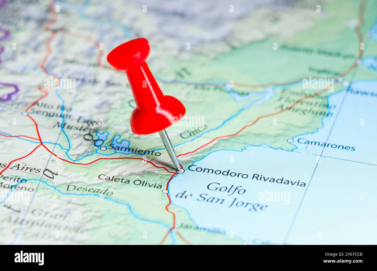 Comodoro Rivadavia, Argentina pin on map Stock Photo - Alamy