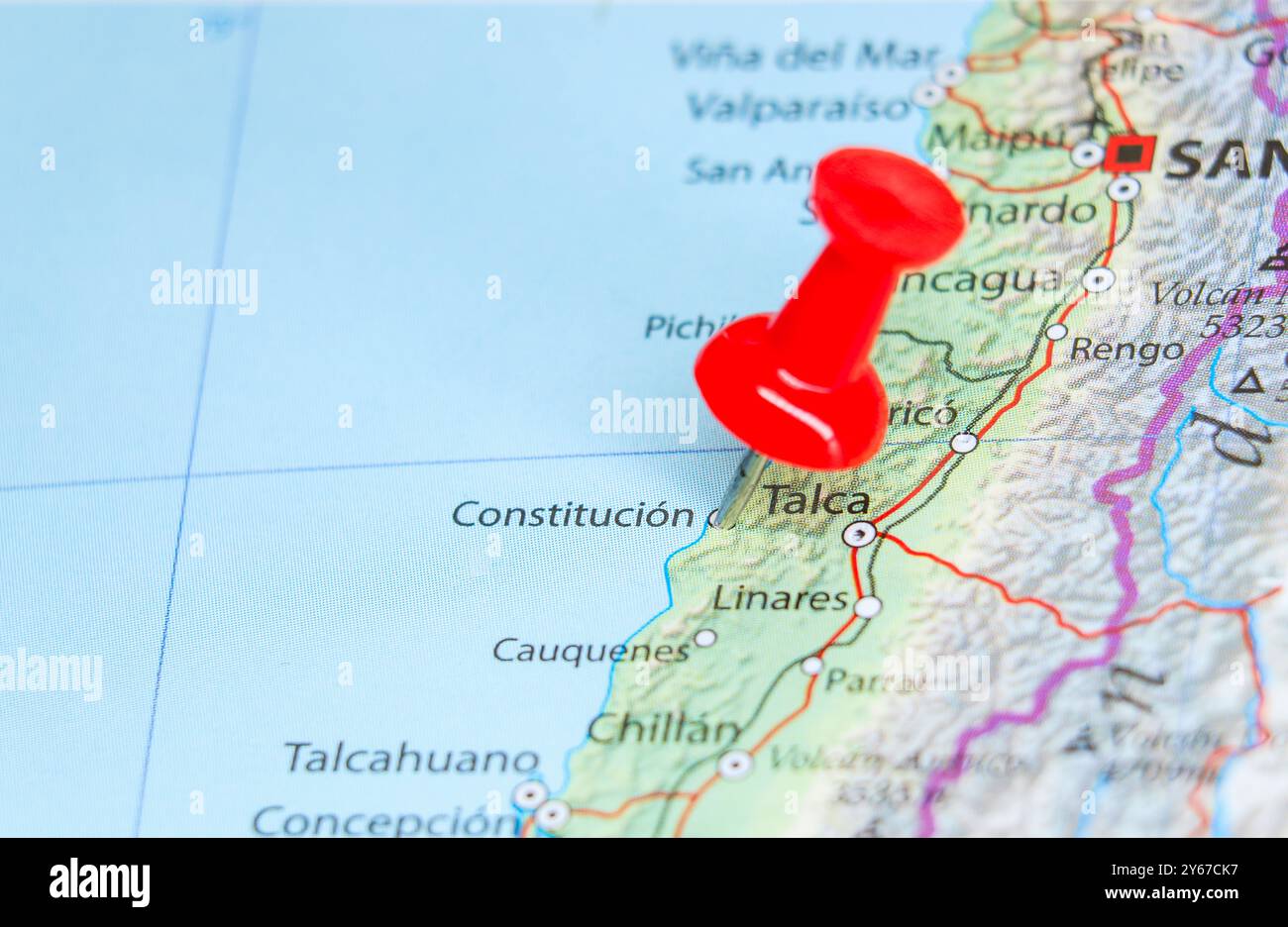 Constitucion, Chile pin on map Stock Photo - Alamy