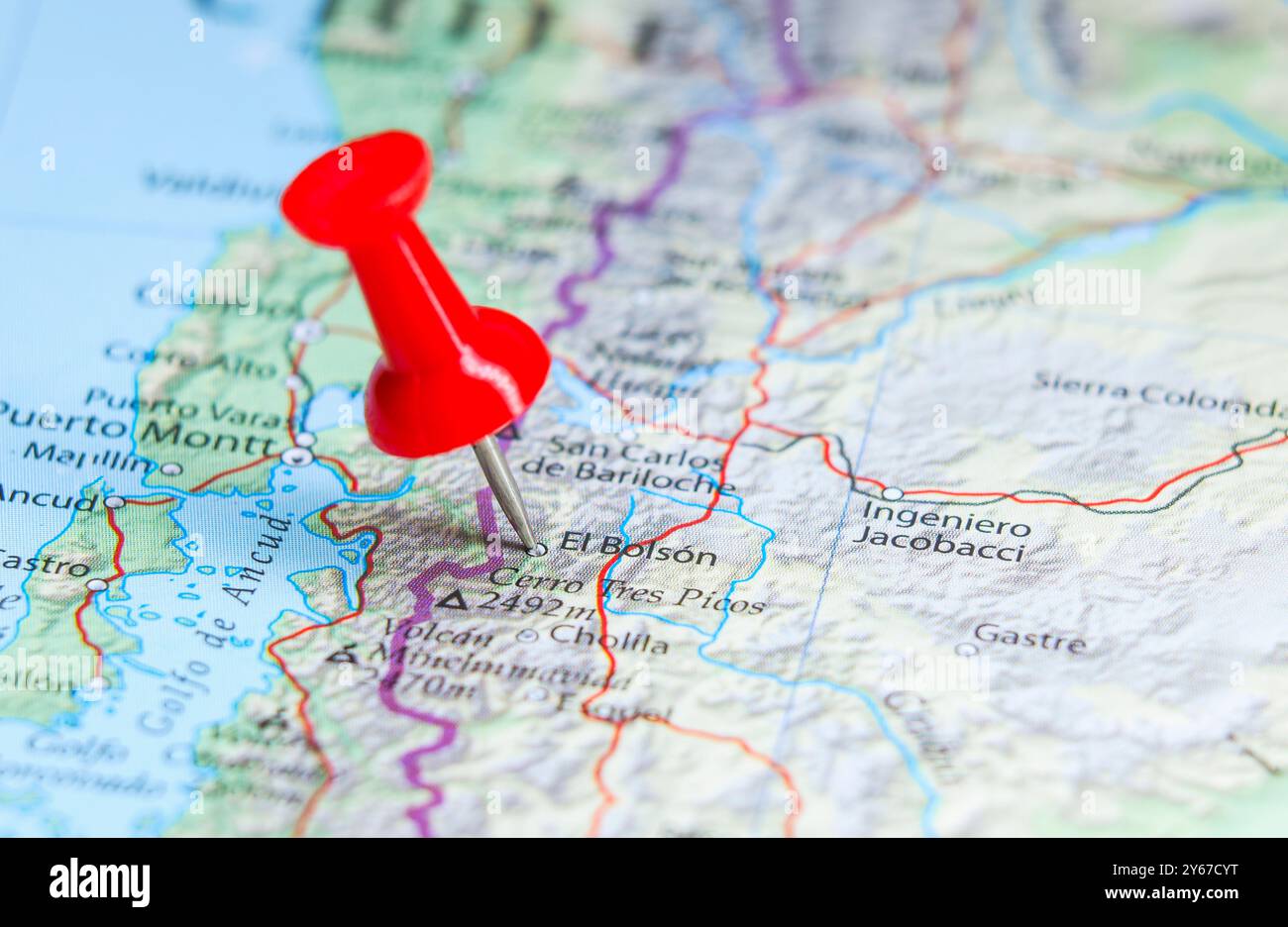 El Bolson, Argentina pin on map Stock Photo - Alamy