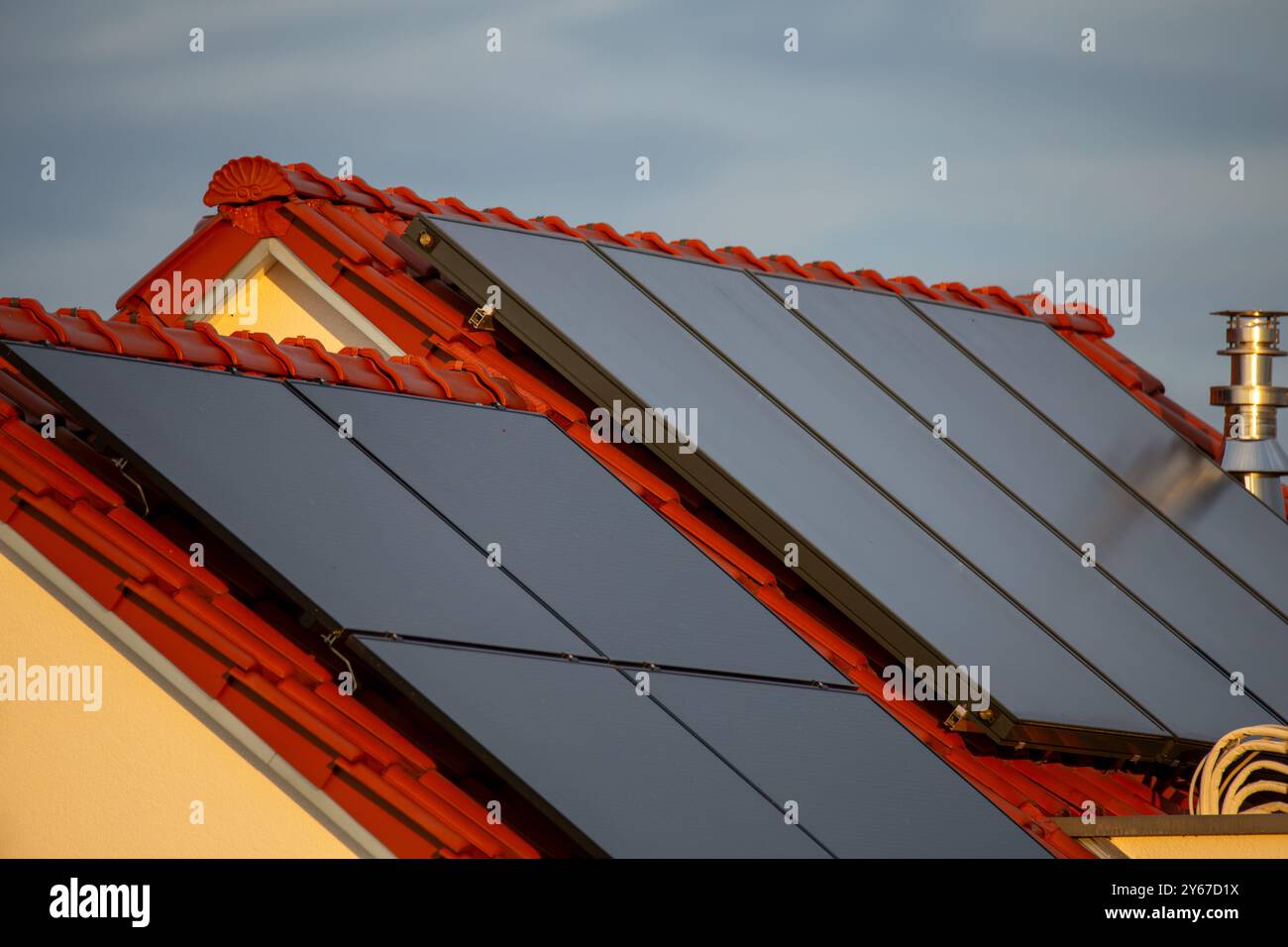 Residential house with solar thermal energy for heating and hot water ...