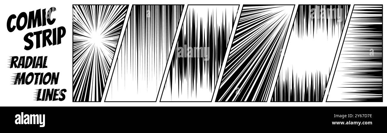 Comic strip radial motion lines set. Anime comics book super hero speed ...