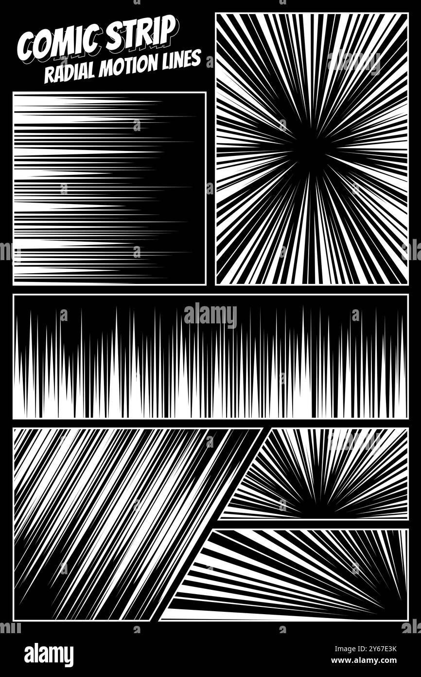 Comic strip radial motion lines set. Anime comics book super hero speed ...