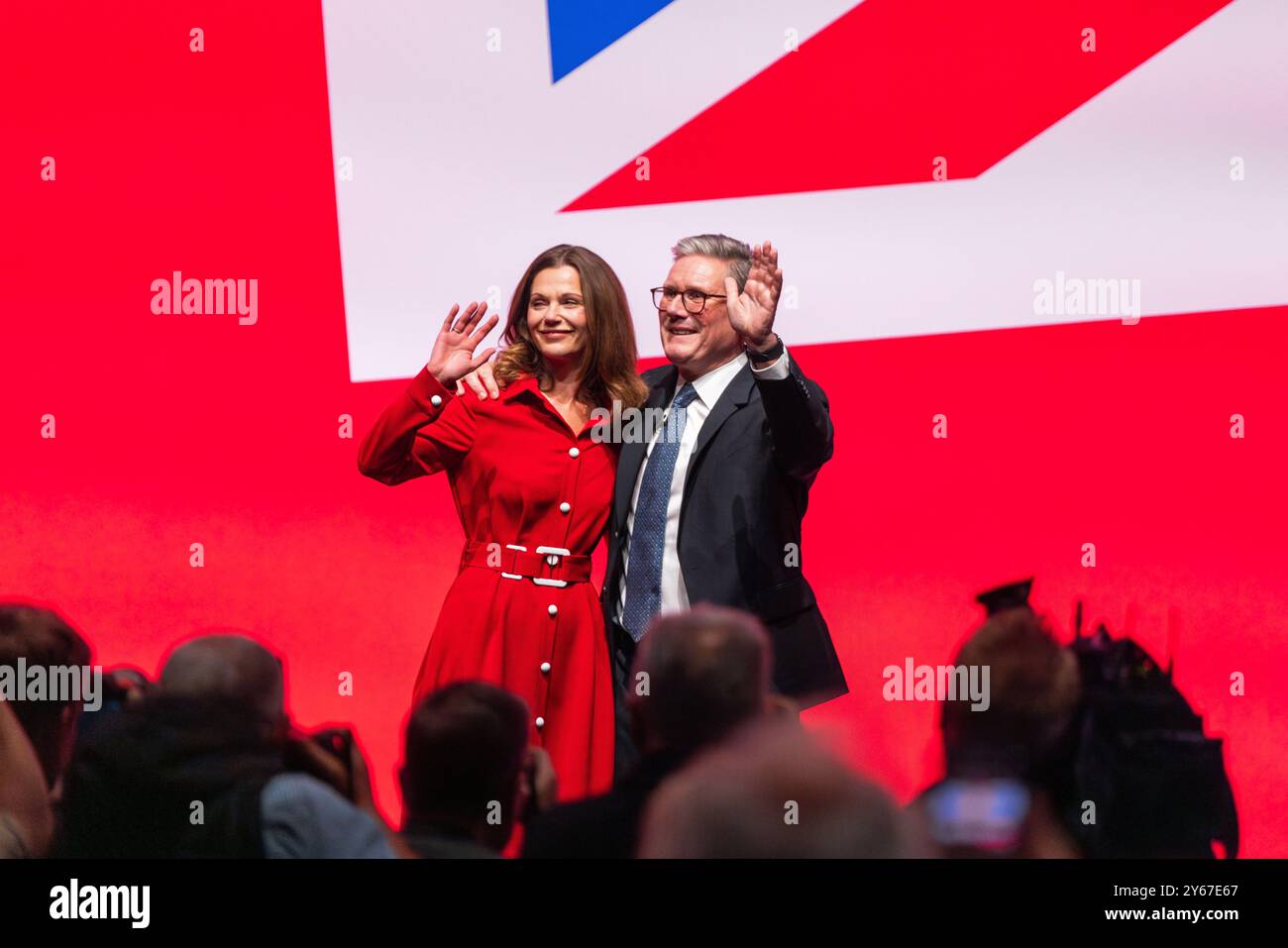 Liverpool, UK. 24 SEP, 2024. Victoria Starmer embraces her PM husband ...