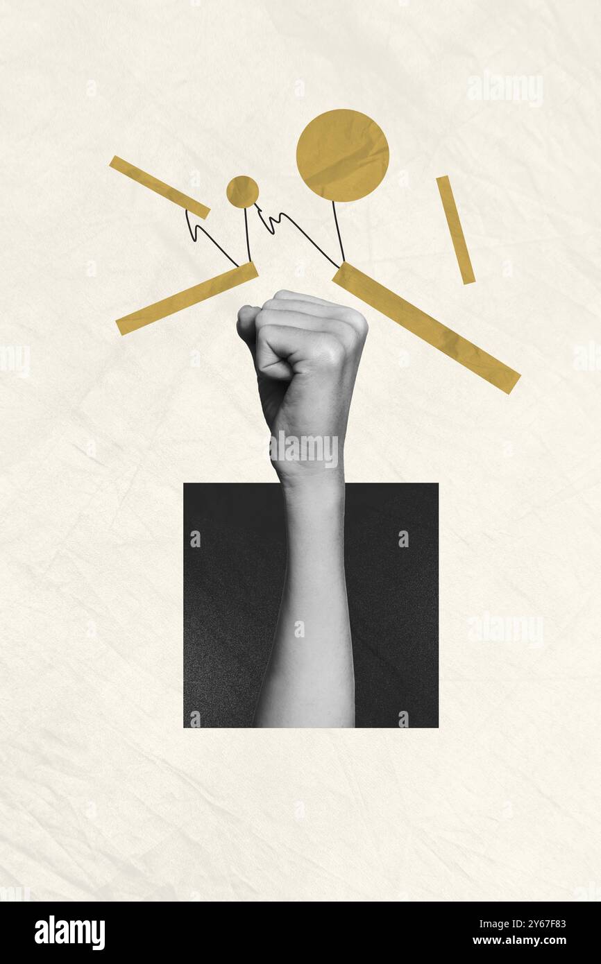 Composite artwork 3D sketch image collage of workspace monochrome ...