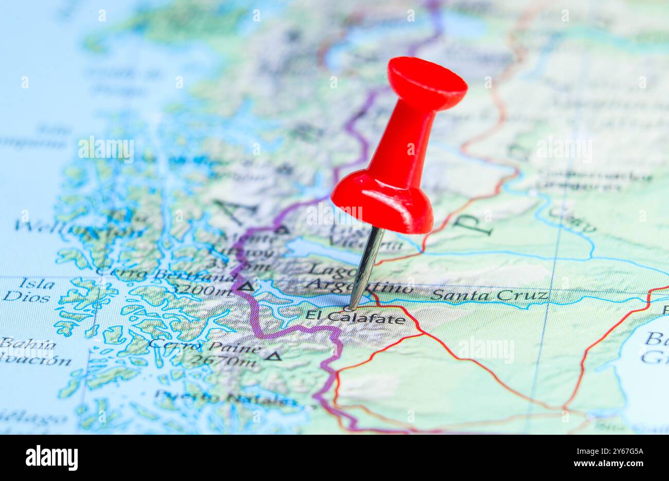El Calafate, Argentina pin on map Stock Photo - Alamy