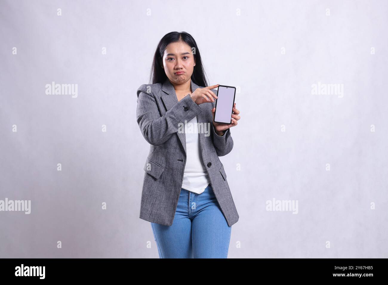 charm beautiful young office lady asia pouting forward hand holding ...