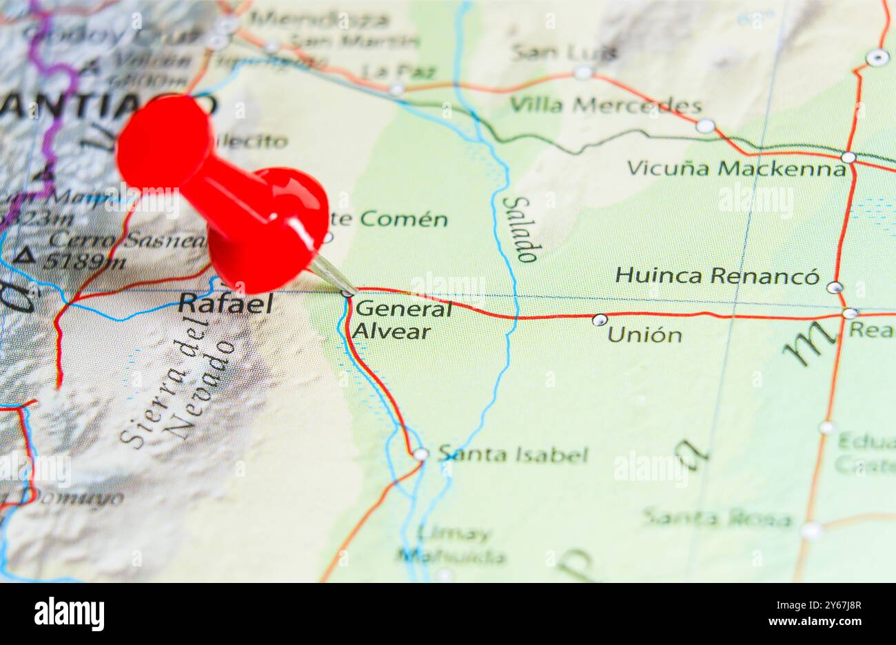 General Alvear, Argentina pin on map Stock Photo - Alamy
