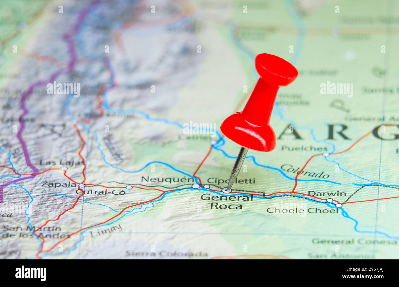 General Roca, Argentina pin on map Stock Photo - Alamy
