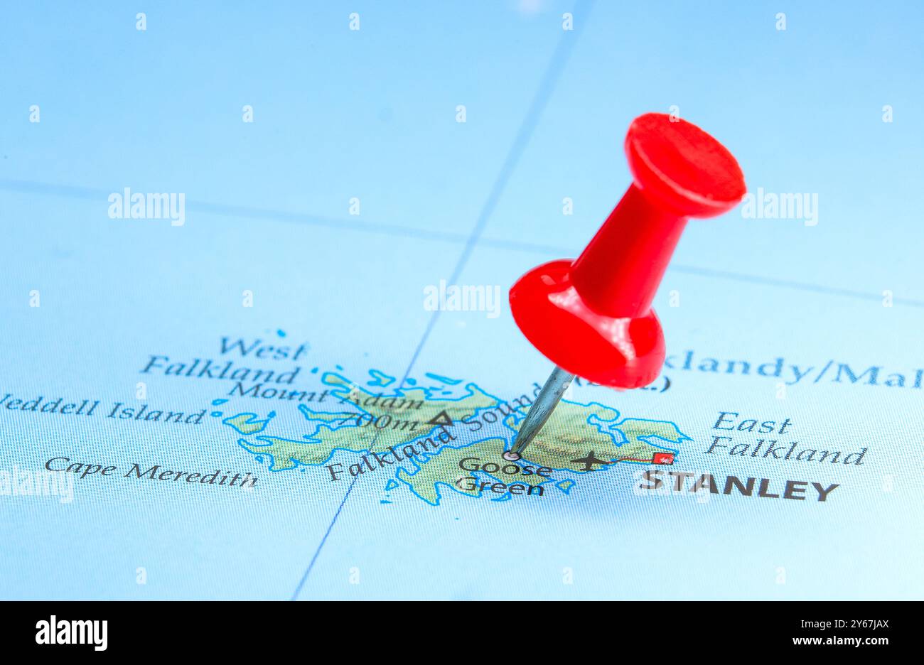 Goose Green, Falkland island pin on map Stock Photo - Alamy