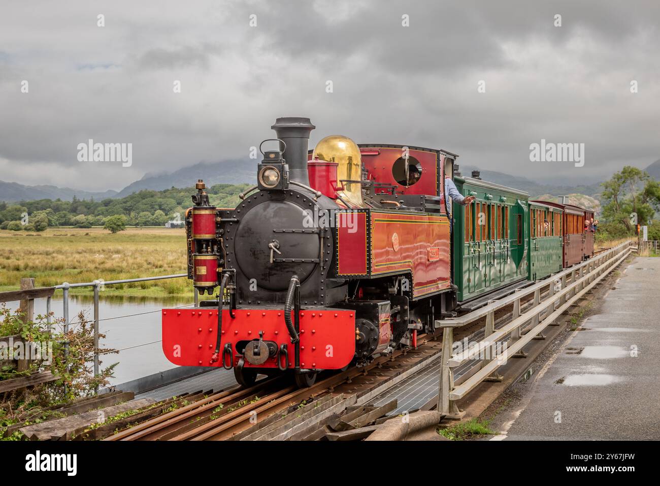 Hunslet 2-6-2T 'Russell' approaches Pont Croesor station on the Welsh Highland Railway Stock ...