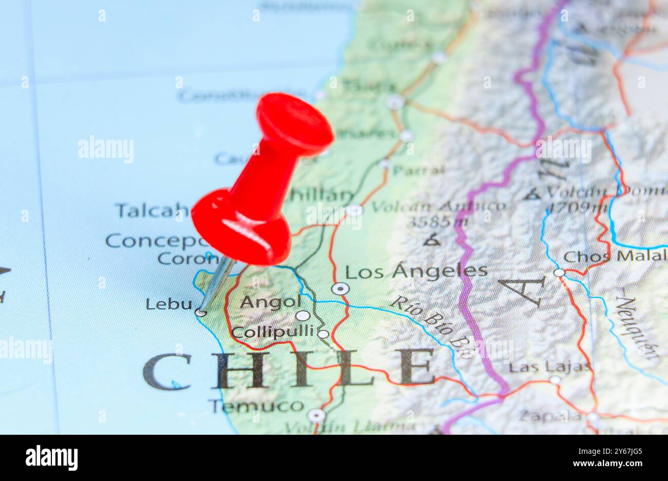 Lebu, Chile pin on map Stock Photo - Alamy