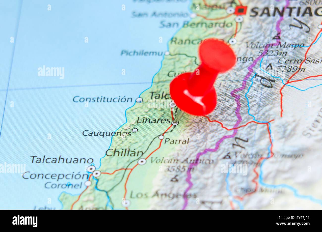 Linares, Chile pin on map Stock Photo - Alamy