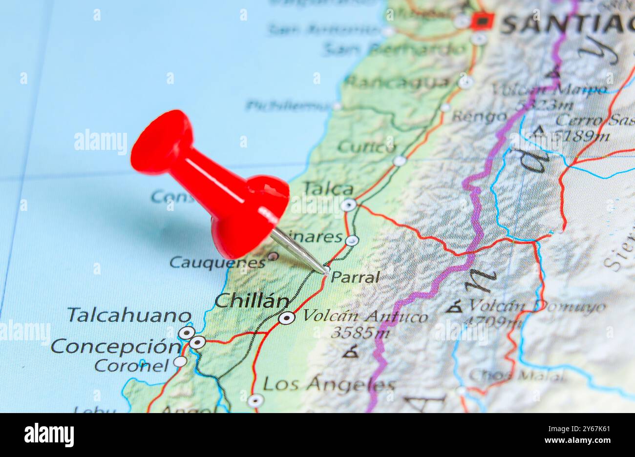 Parral, Chile pin on map Stock Photo - Alamy
