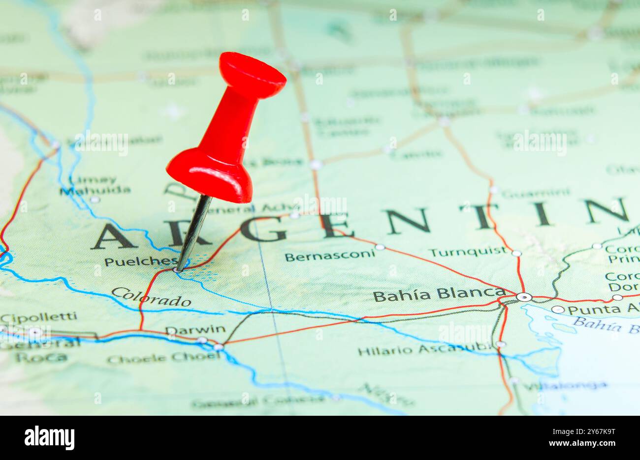 Puelches, Argentina pin on map Stock Photo - Alamy