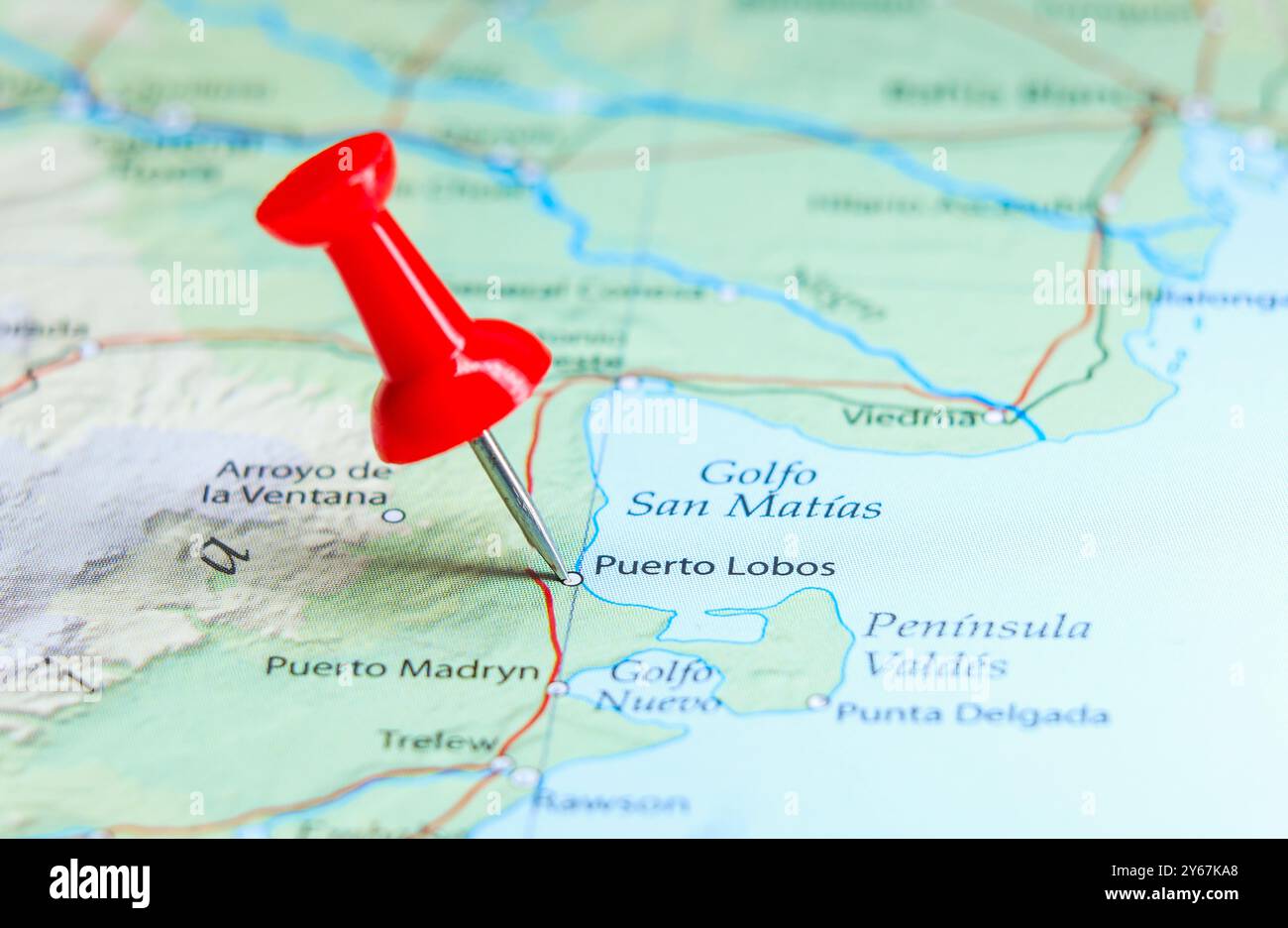 Puerto Lobos, Argentina pin on map Stock Photo - Alamy