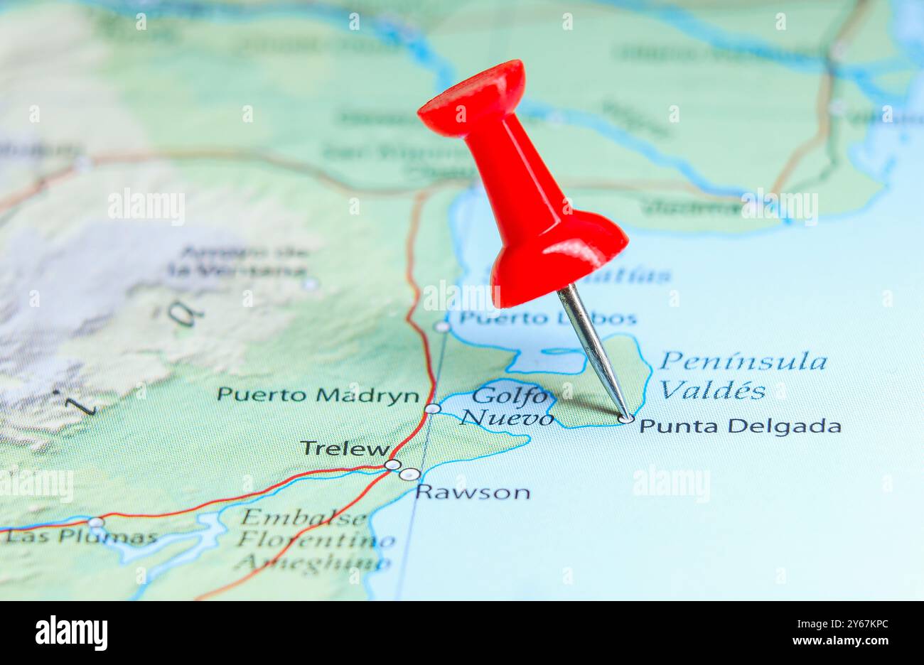 Punta Delgada, Argentina pin on map Stock Photo - Alamy
