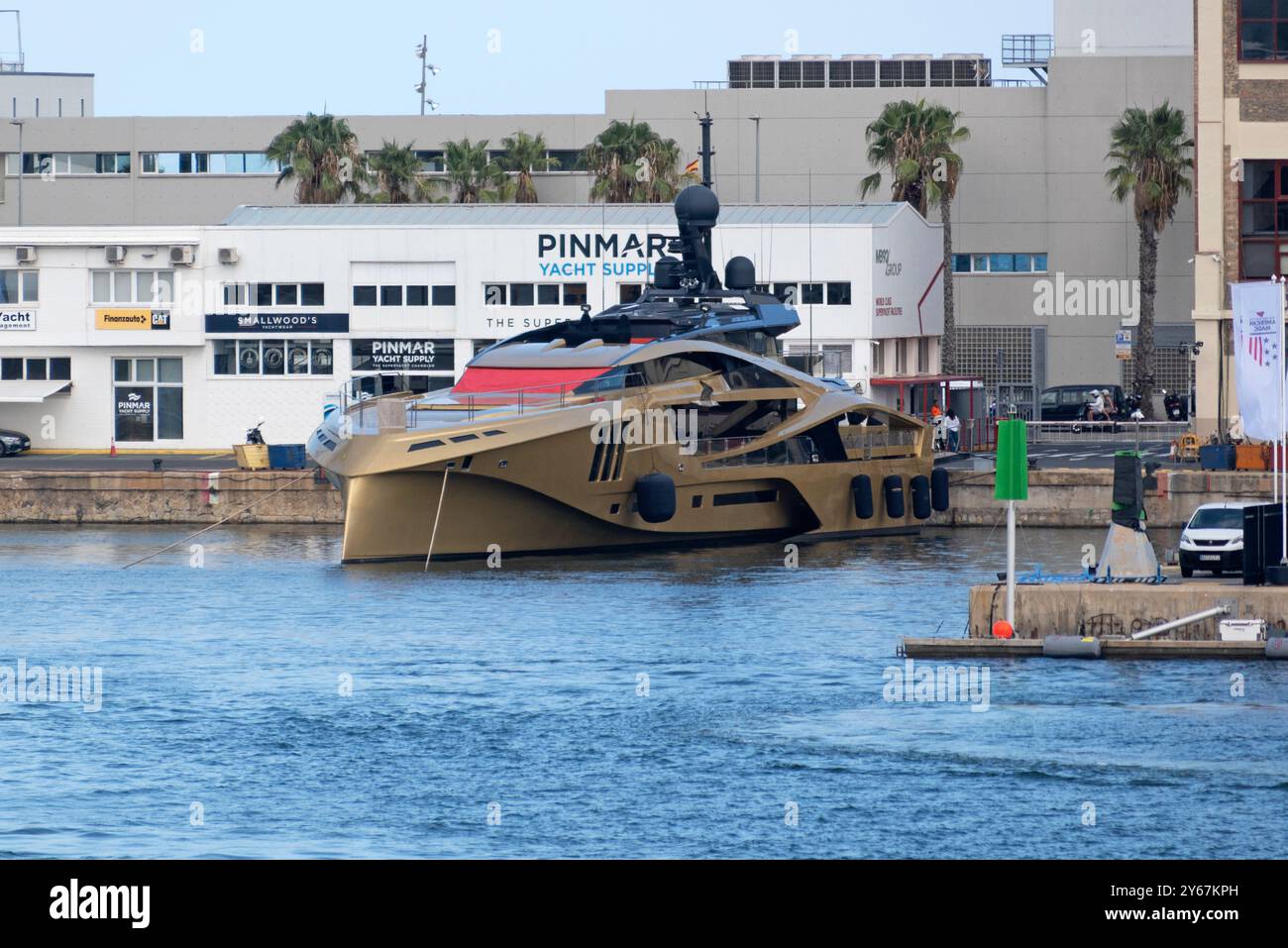 Yacht Kalilah awaiting maintenance in the port of Barcelona Stock Photo ...