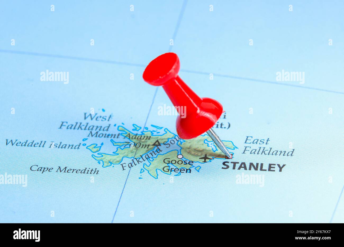 Stanley, East Falkland island pin on map Stock Photo - Alamy