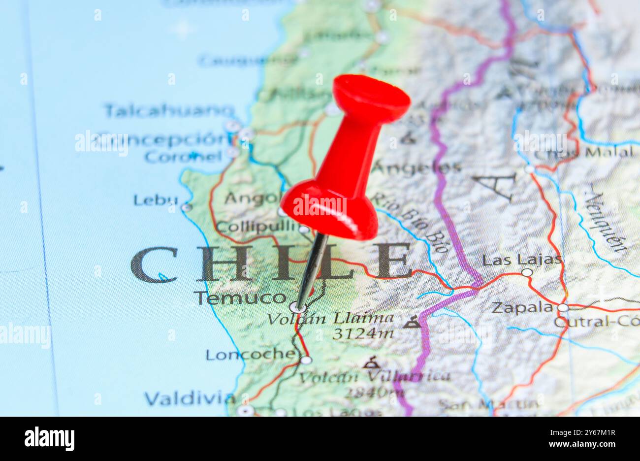 Temuco, Chile pin on map Stock Photo - Alamy