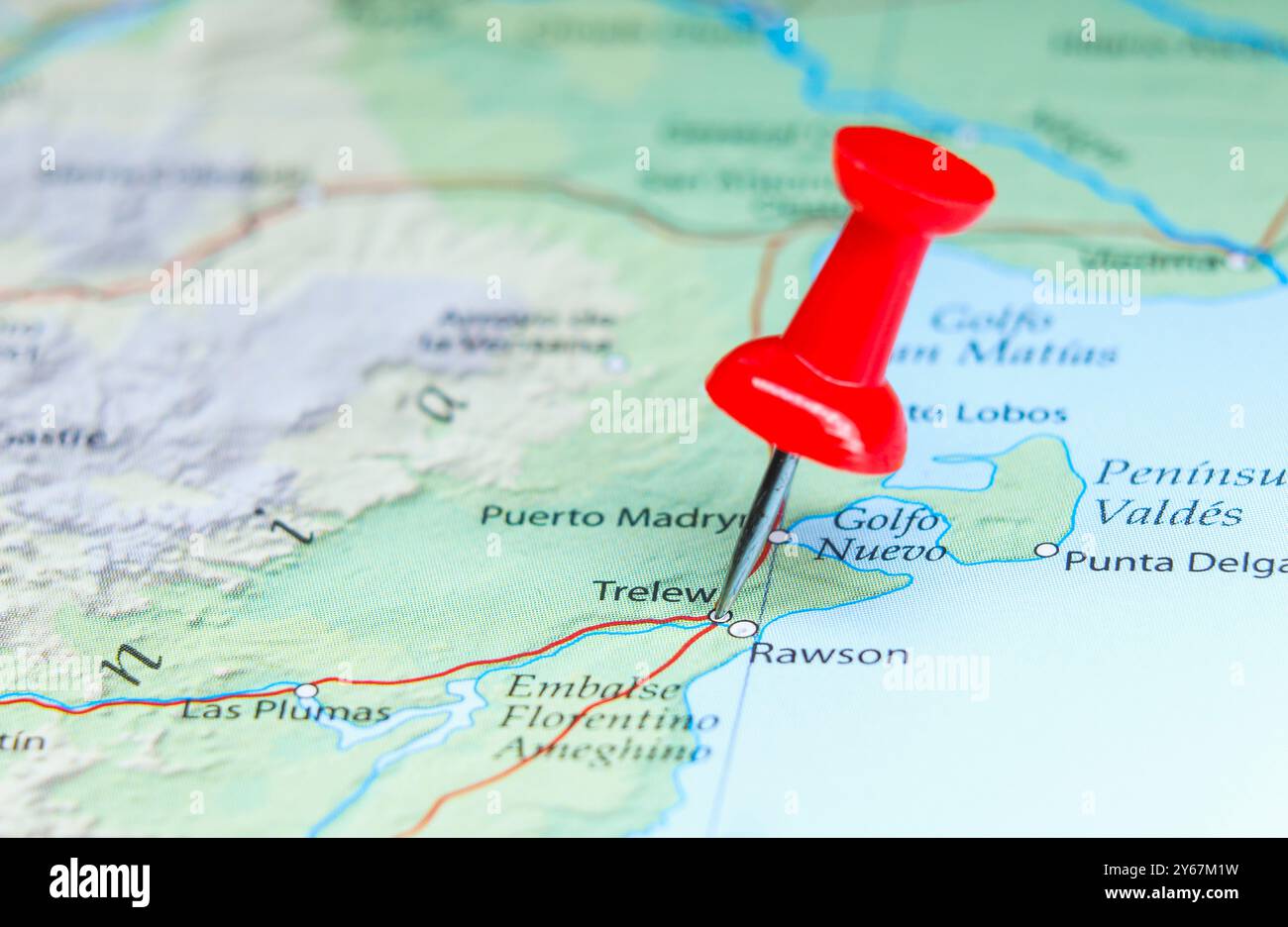 Trelew, Argentina pin on map Stock Photo - Alamy