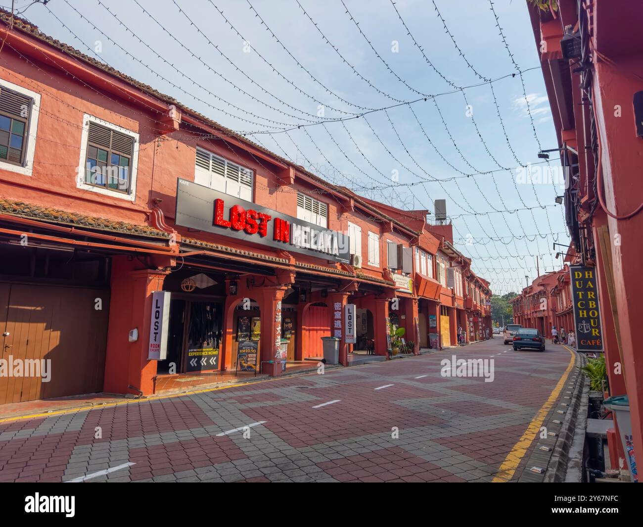 Historic red style house on Jalan Gereja Street at Dutch Square in city ...