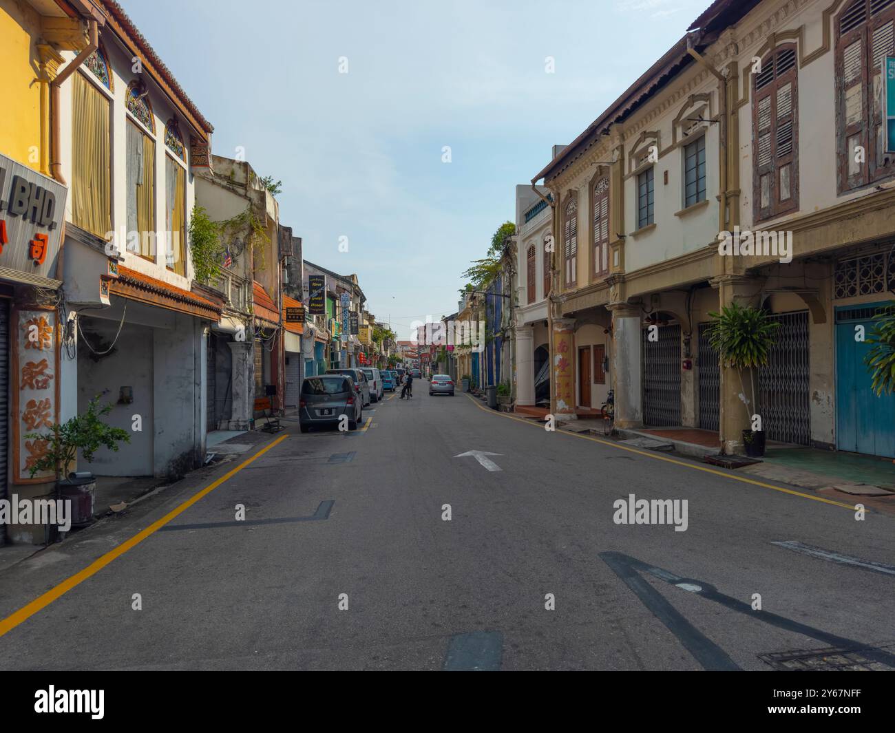 Historic commercial buildings on Lorong Hang Jebat Street in city ...