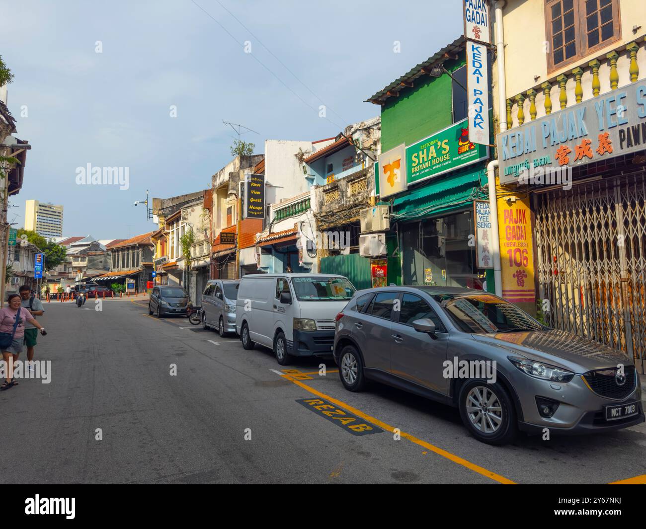 Historic commercial buildings on Lorong Hang Jebat Street in city ...