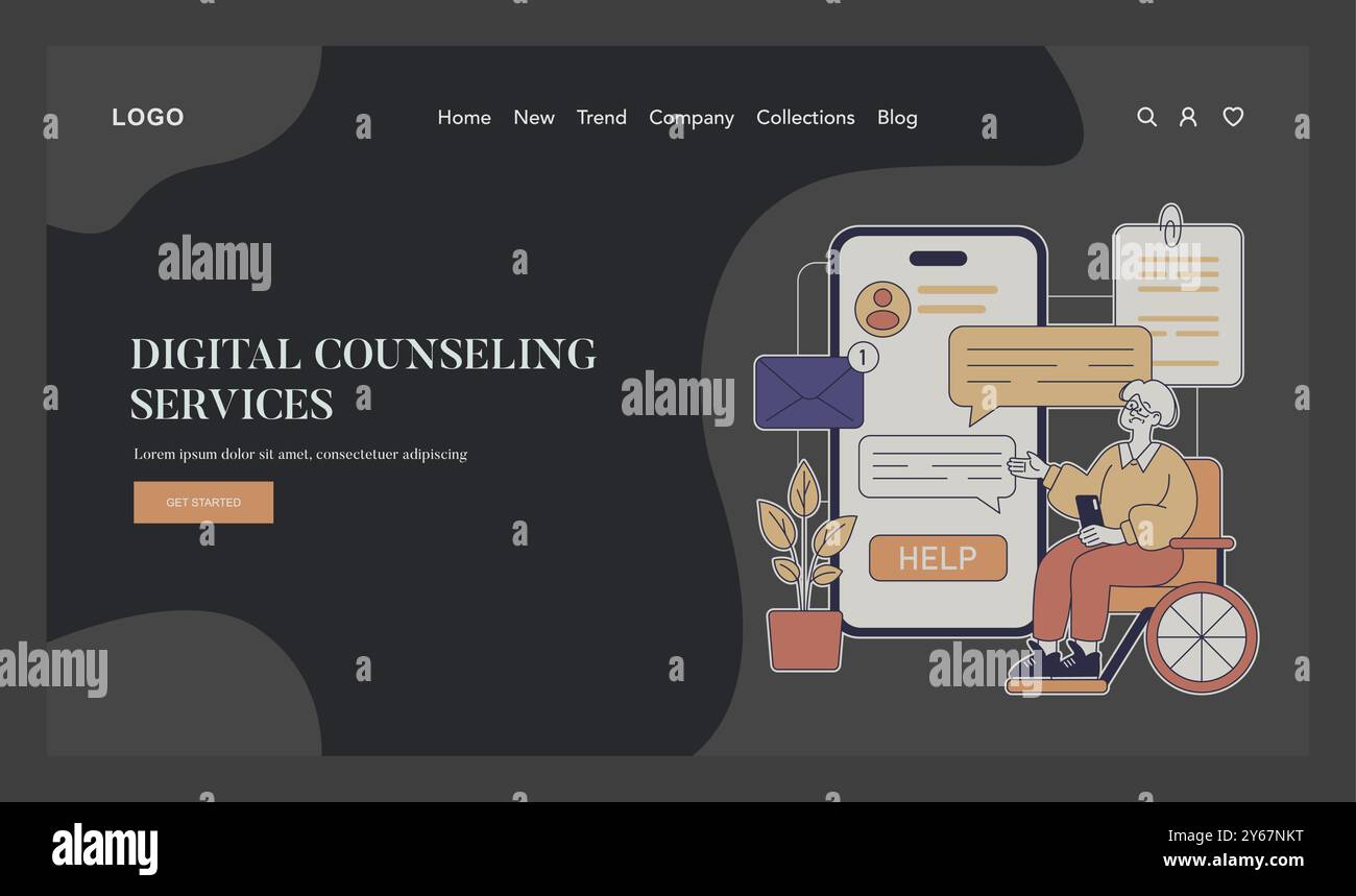 Online therapy platform illustration featuring a person in a wheelchair ...