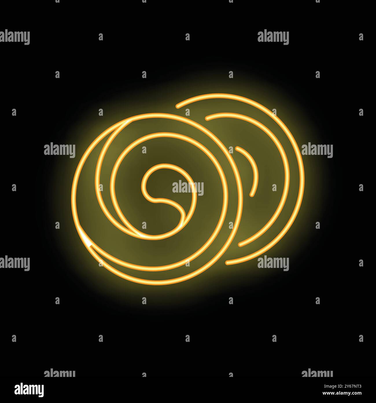 Yellow neon sign depicting two delicious cinnamon rolls glowing on a ...