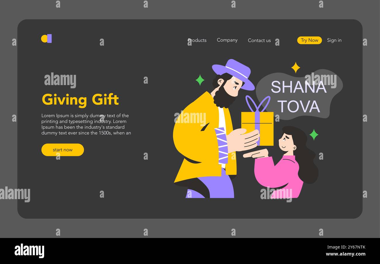 Rosh Hashanah concept. A Jewish man presents a gift to a girl ...