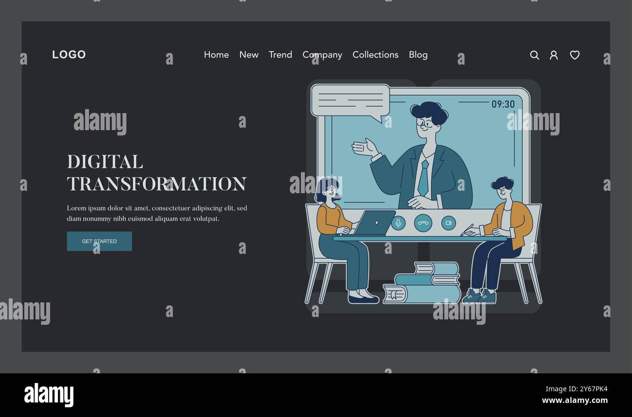 Digital transformation concept. Online education scene with teacher ...