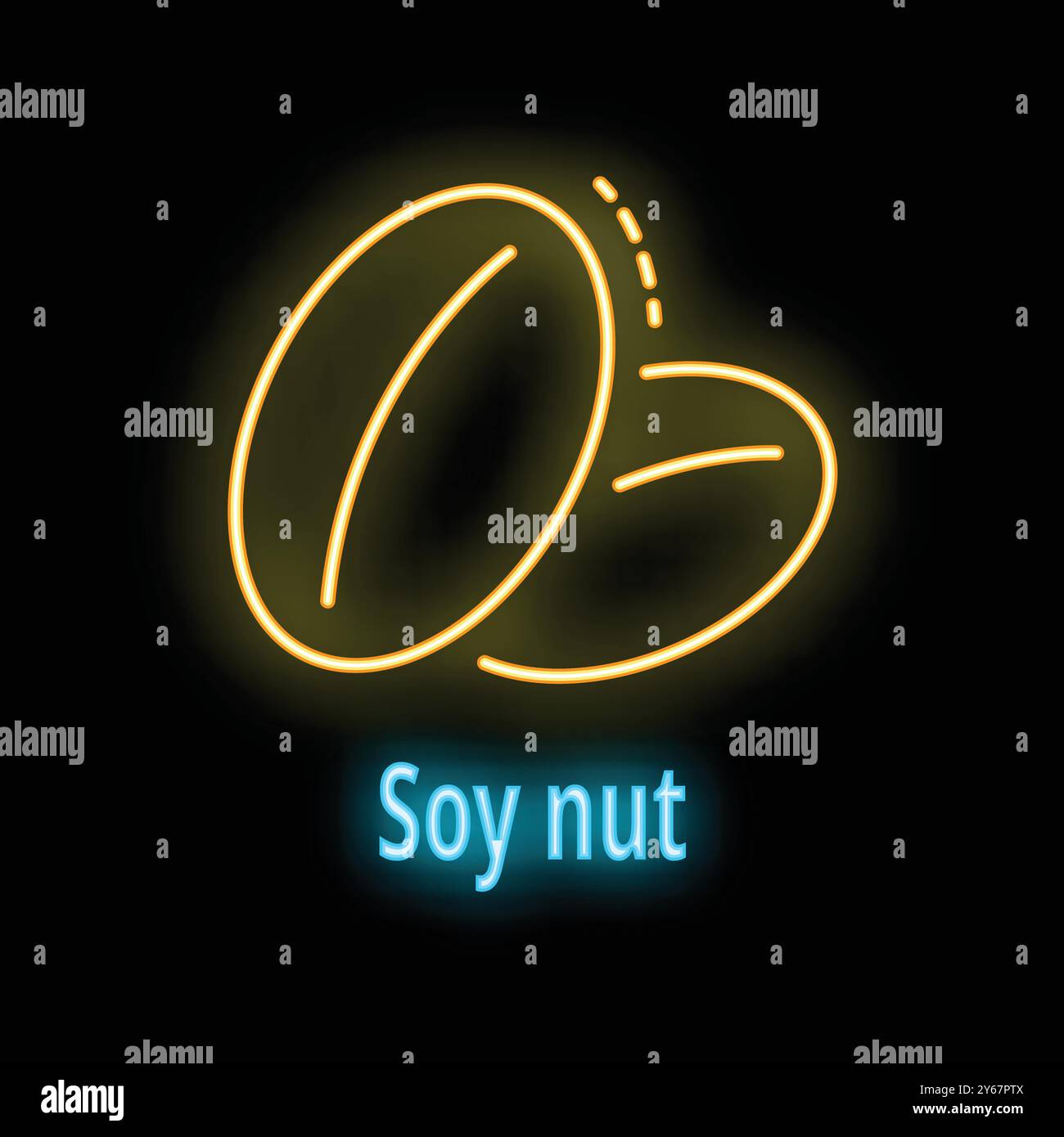 Neon sign depicting two soy nuts with glowing outline on black ...