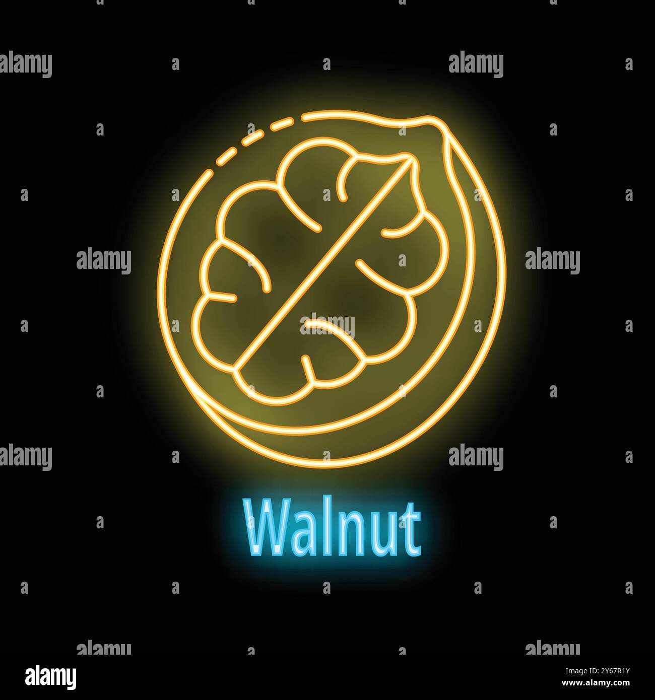 Glowing neon sign depicting a walnut with shell, perfect for designs ...