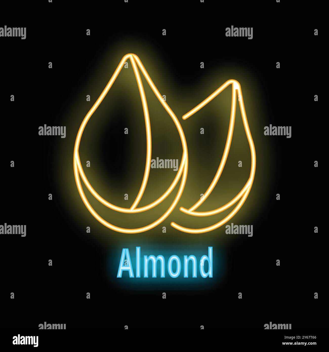 Glowing neon sign showing the outline of two almonds on a black ...