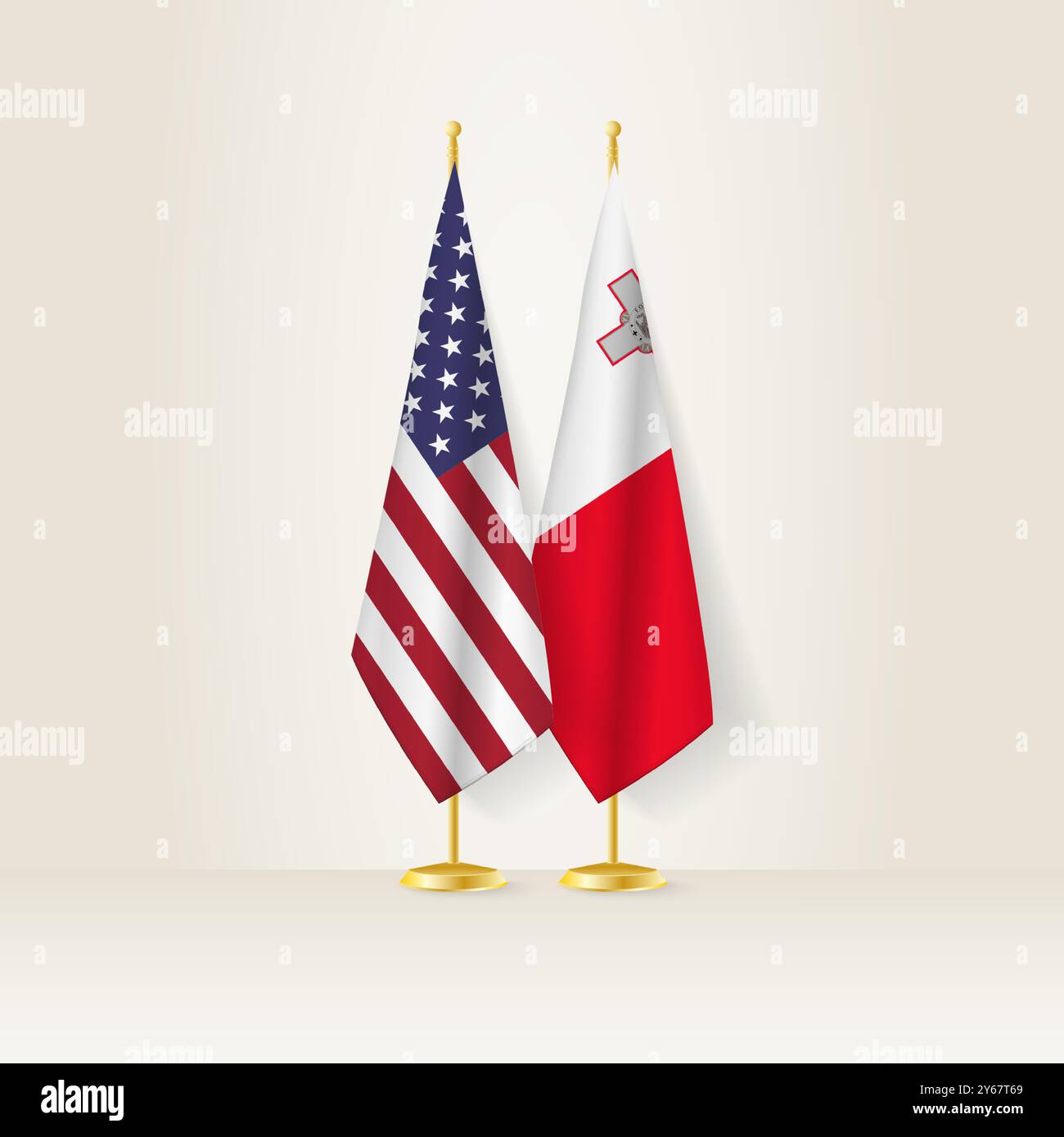 United States and Malta national flag on a light background. Vector ...