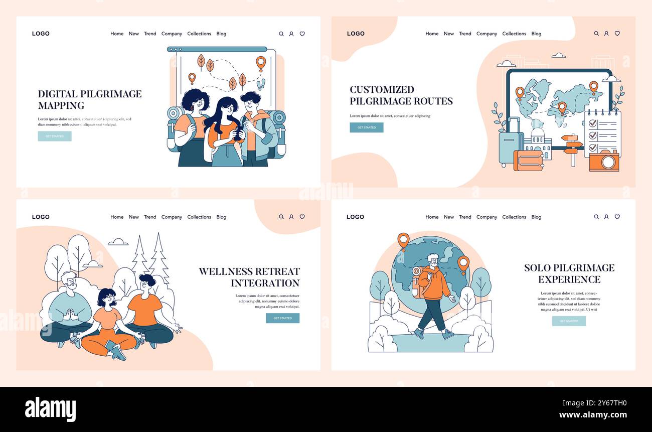 Trendy and vibrant illustrations showcasing various wellness programs ...