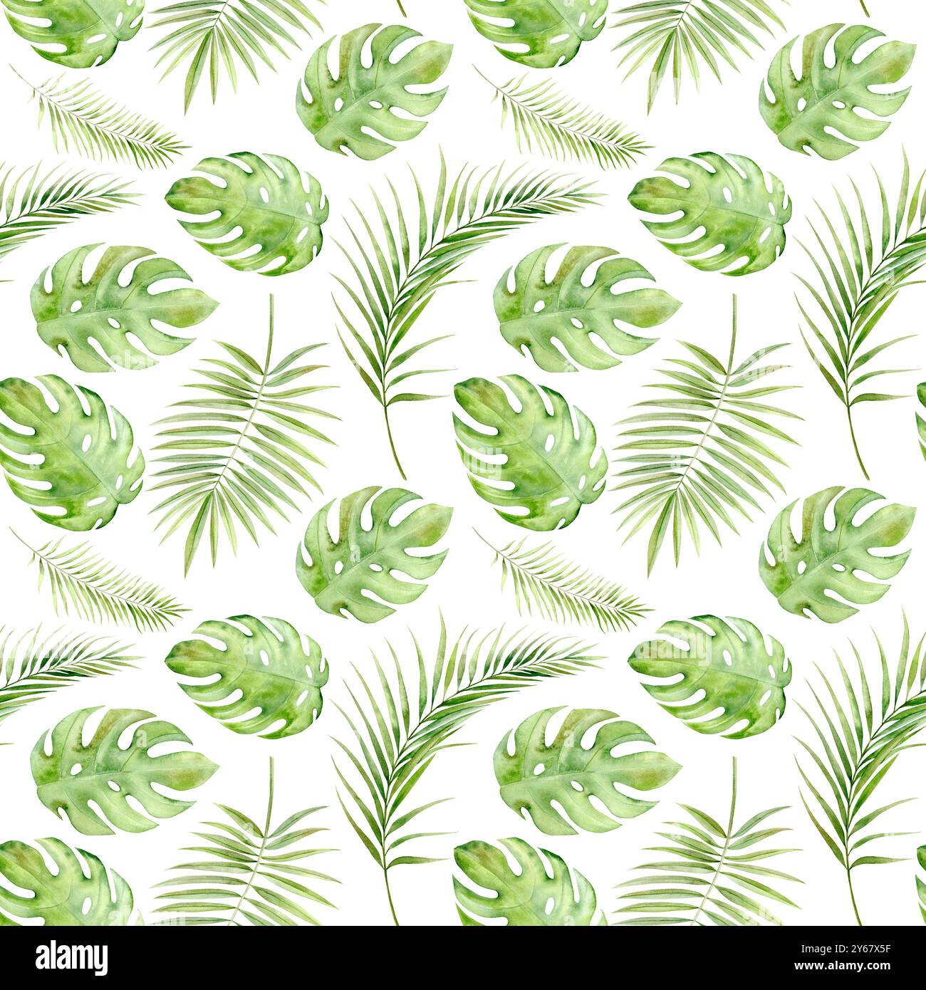 Monstera leaves and palm trees seamless pattern. Watercolor Clip Art ...