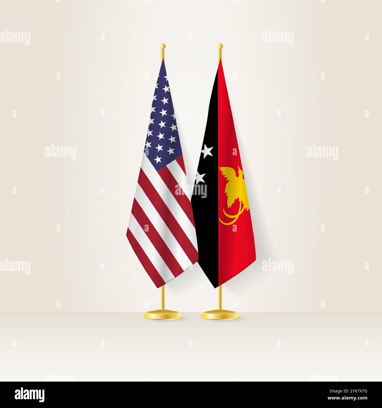 United States and Papua New Guinea national flag on a light background ...