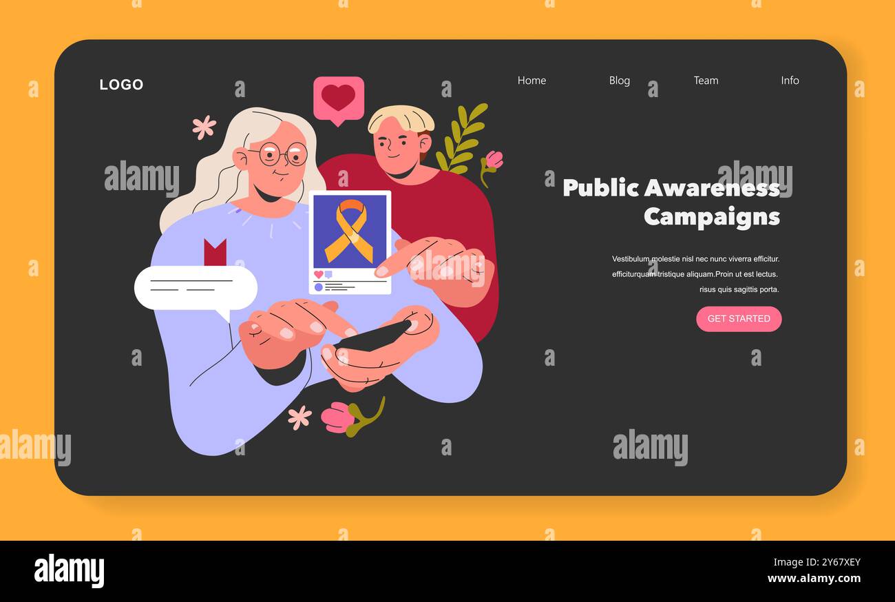 Childhood Cancer Awareness Month concept. Illustration of two caring ...