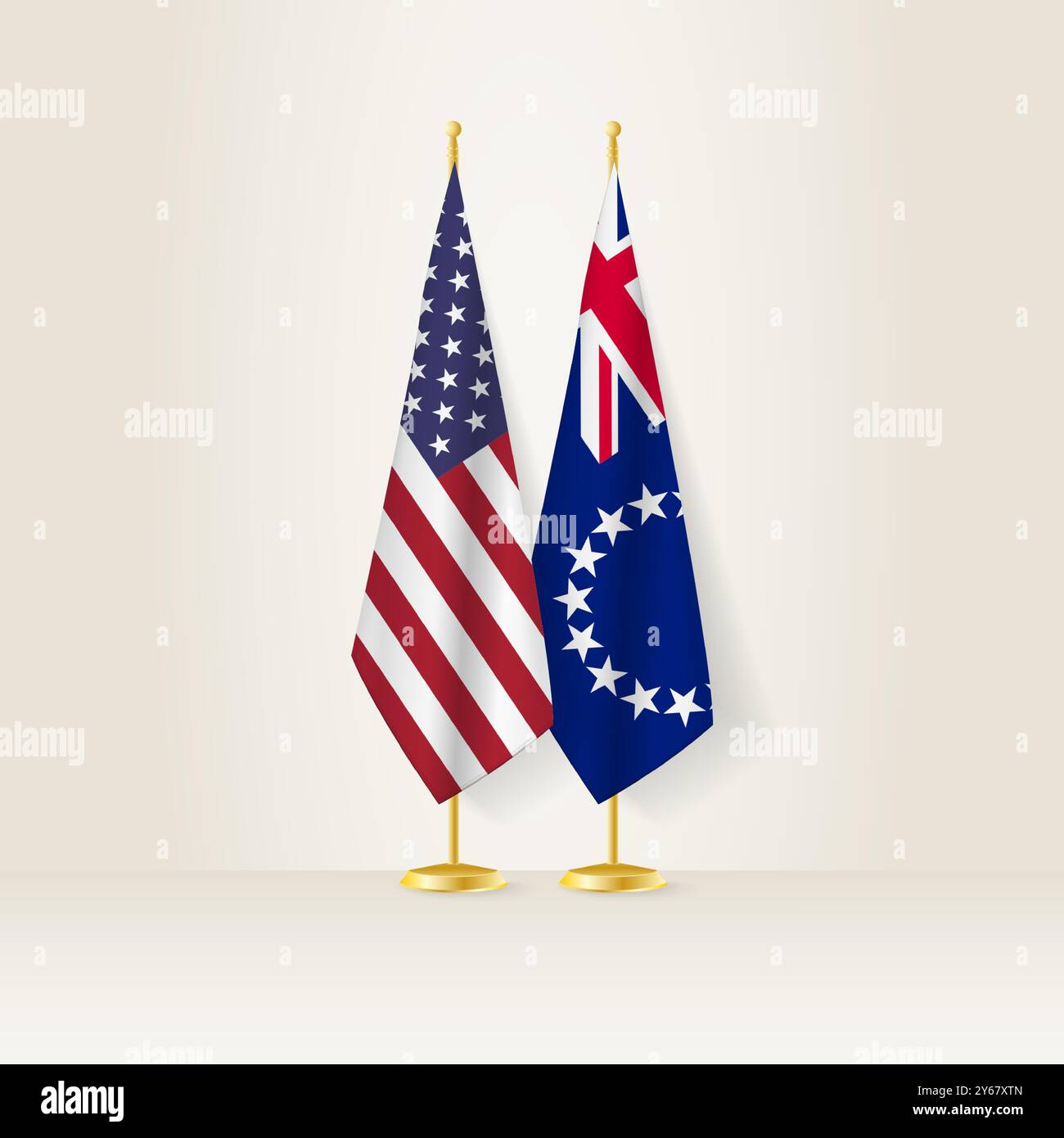 United States and Cook Islands national flag on a light background ...