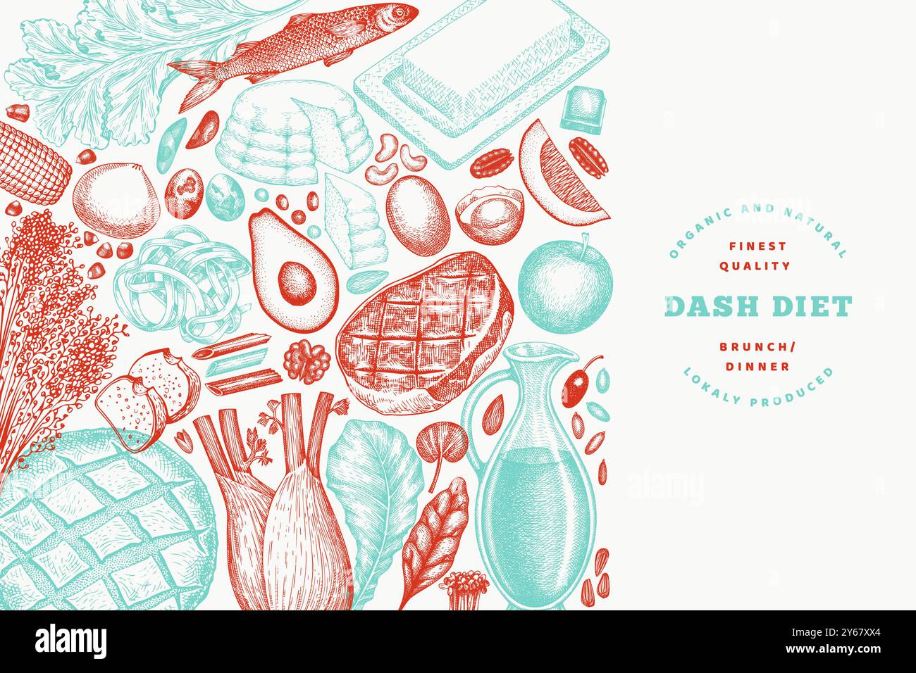 Dash Diet Design Template. Vector Hand Drawn Healthy Food Banner ...