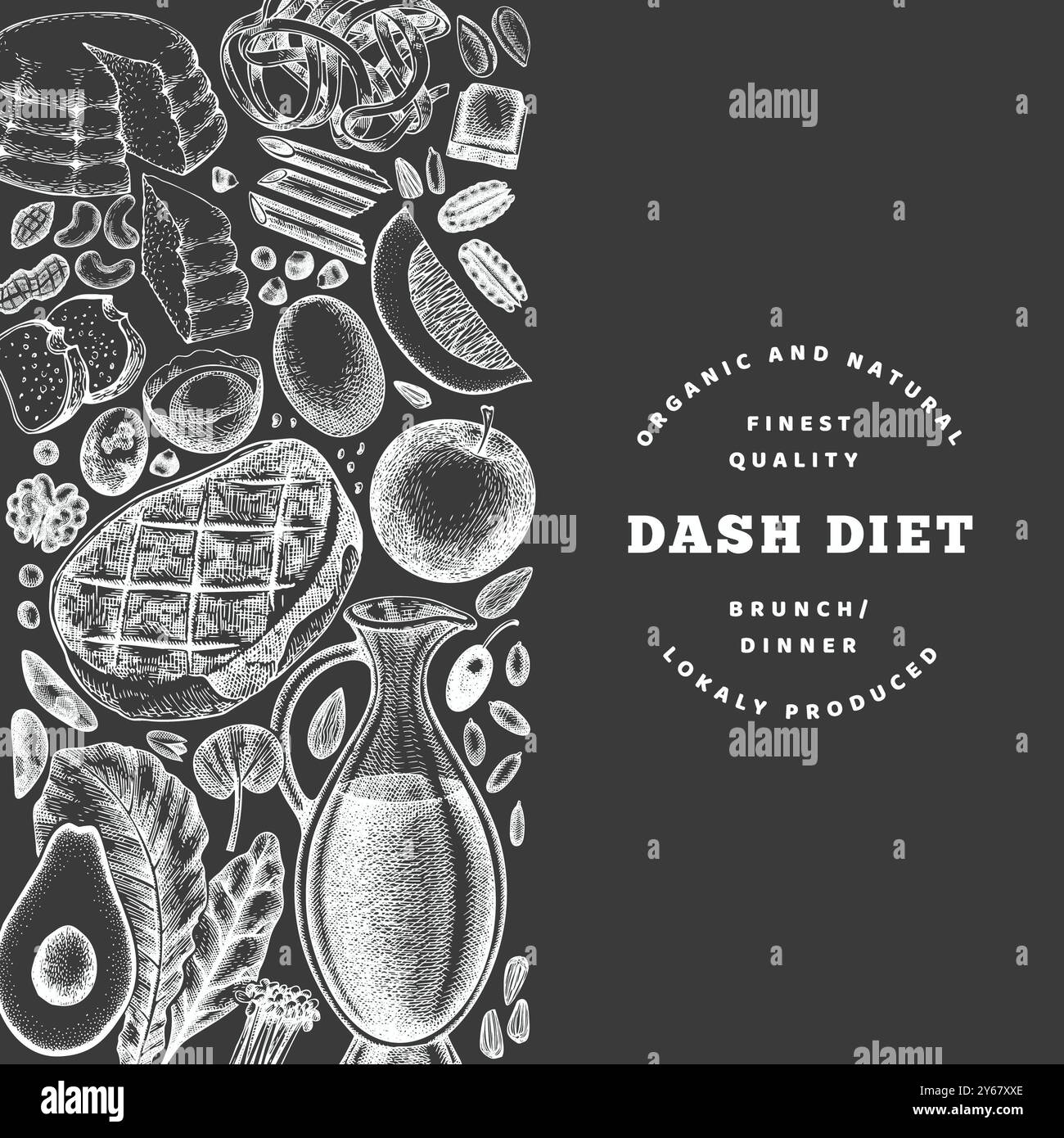 Dash Diet Design Template. Vector Hand Drawn Chalk Board Healthy Food ...