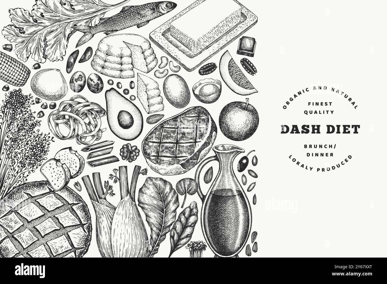 Dash Diet Design Template. Vector Hand Drawn Healthy Food Banner ...