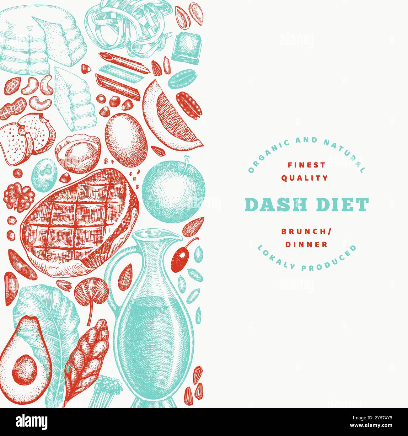 Dash Diet Design Template. Vector Hand Drawn Healthy Food Banner ...