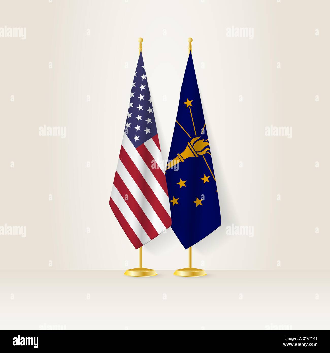United States and Indiana national flag on a light background. Vector ...