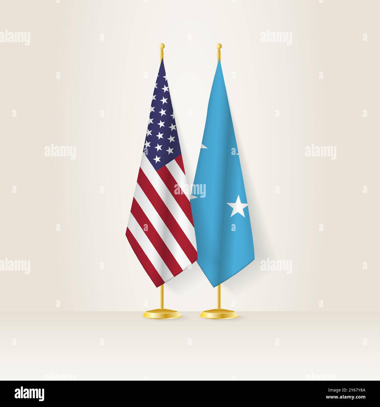 United States and Micronesia national flag on a light background ...