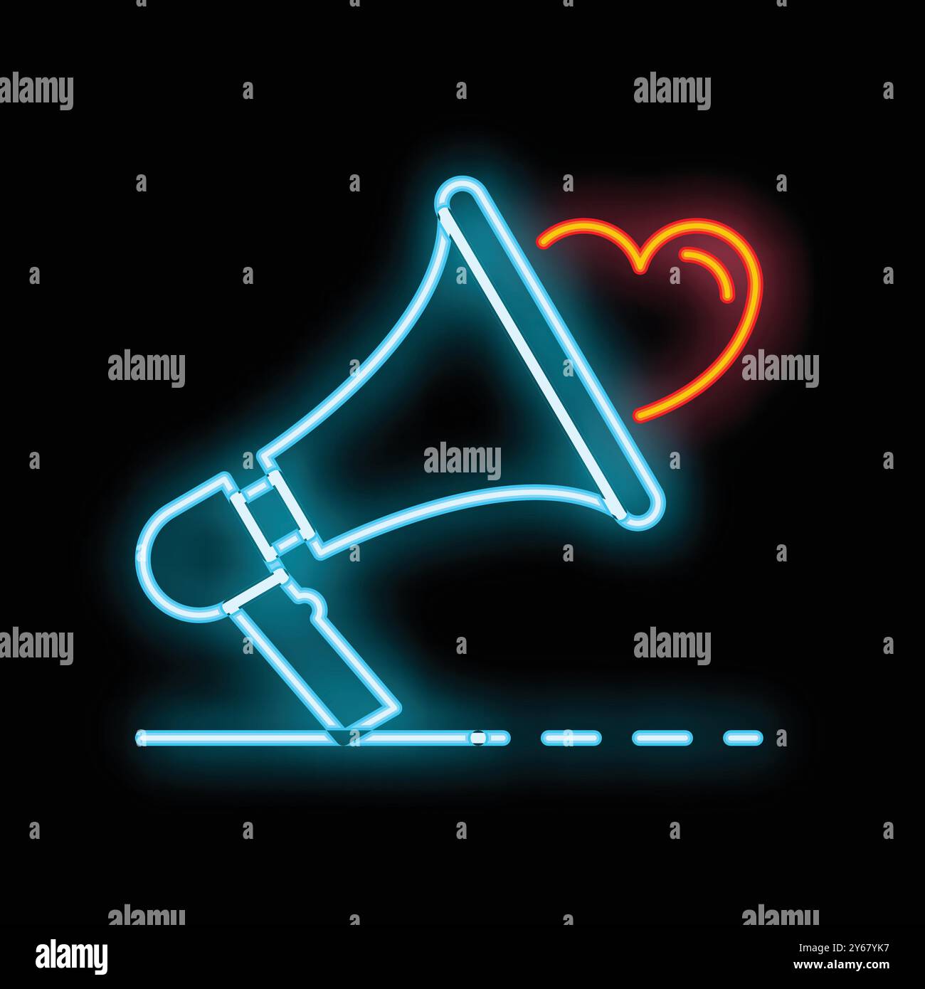 Neon megaphone with heart shape coming out representing spreading love ...